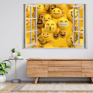 Smile Emoji Emotion Face Character 3d Window View Wall Sticker Poster ...