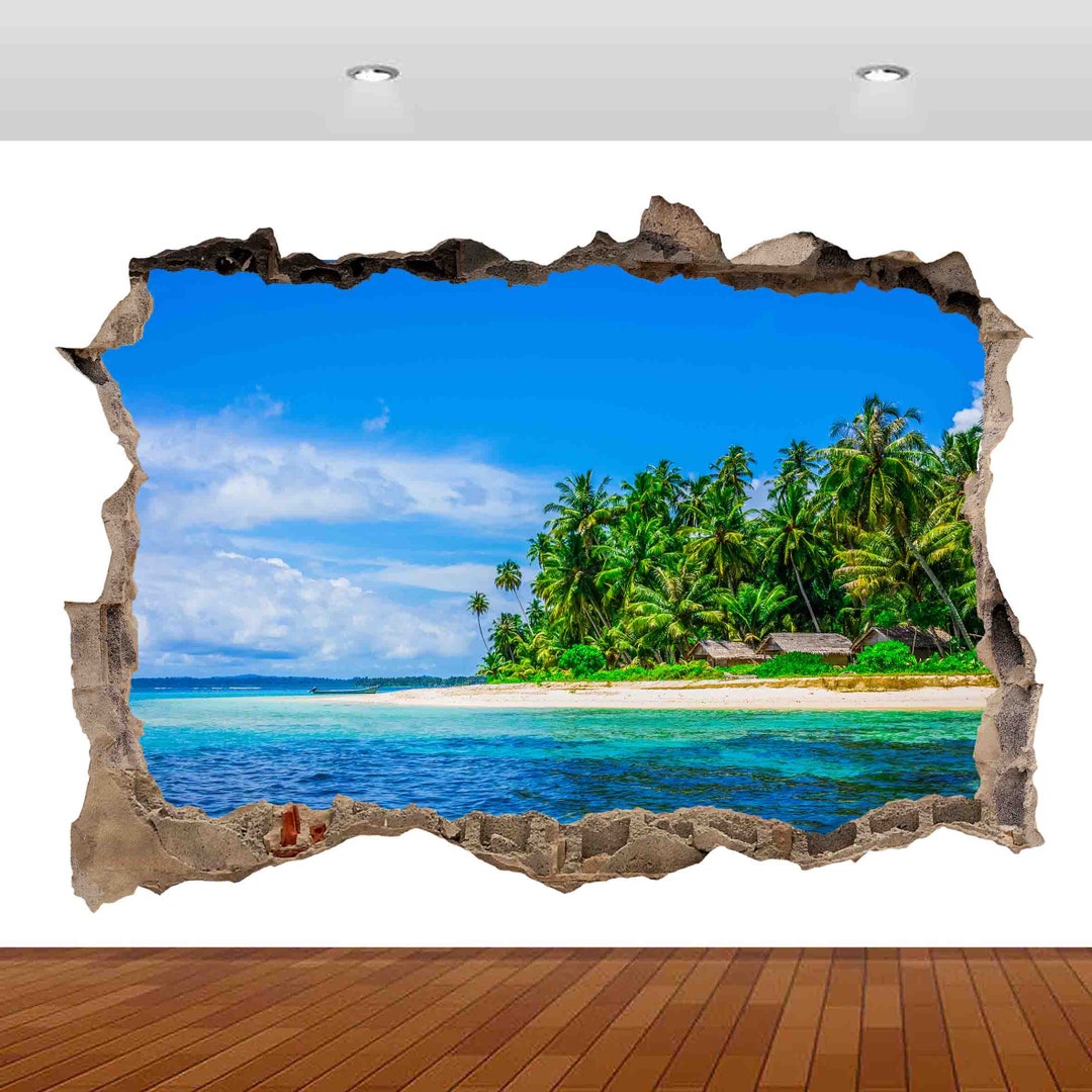 Nature Beautiful Exotic Tropical Palm Tree Lake Island 3D Vinyl Sticker ...