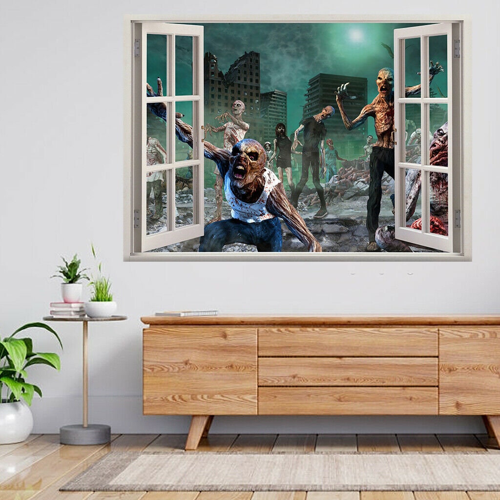 Zombie Scene 3D Illustration 3d Window View Wall Sticker Poster Decal ...