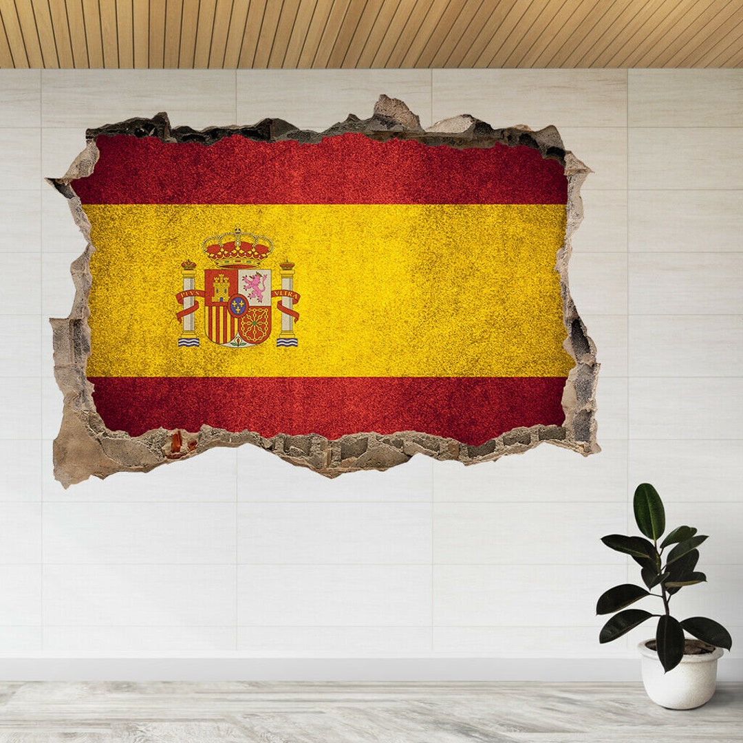 Flag of Spain Spanish Rough 3d Smashed View Wall Sticker Poster Decal ...