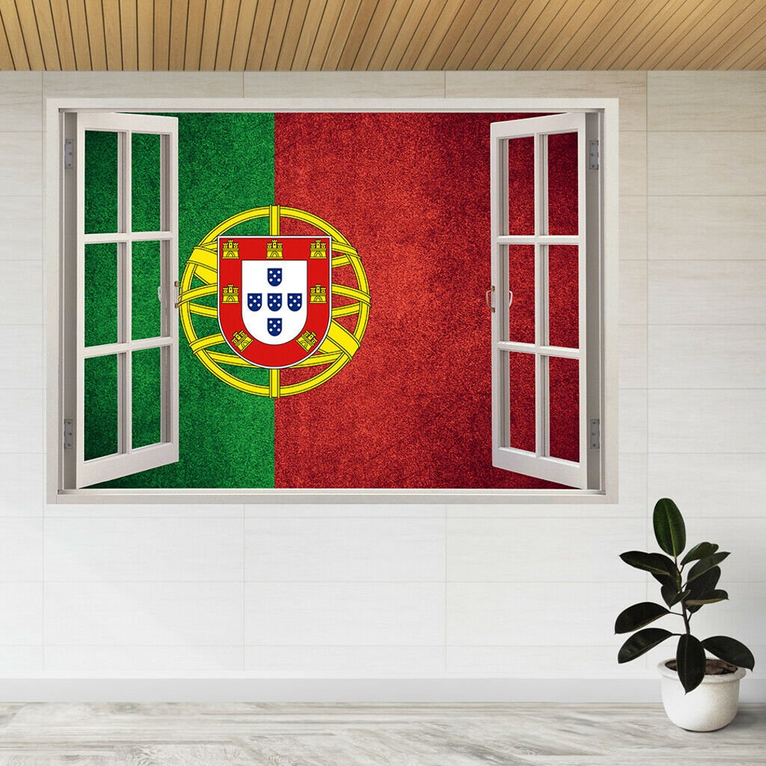 Flag of Portugal/portugese, Rough 3d Window View Wall Sticker Poster ...