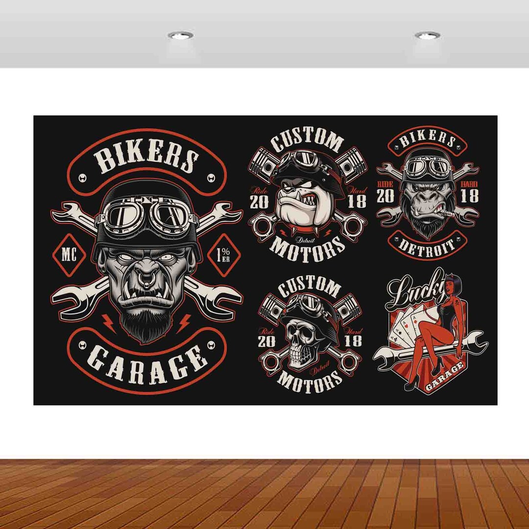 Hell Riders Biker Garage Motorbike Racing 3D Vinyl Sticker Poster Decal ...