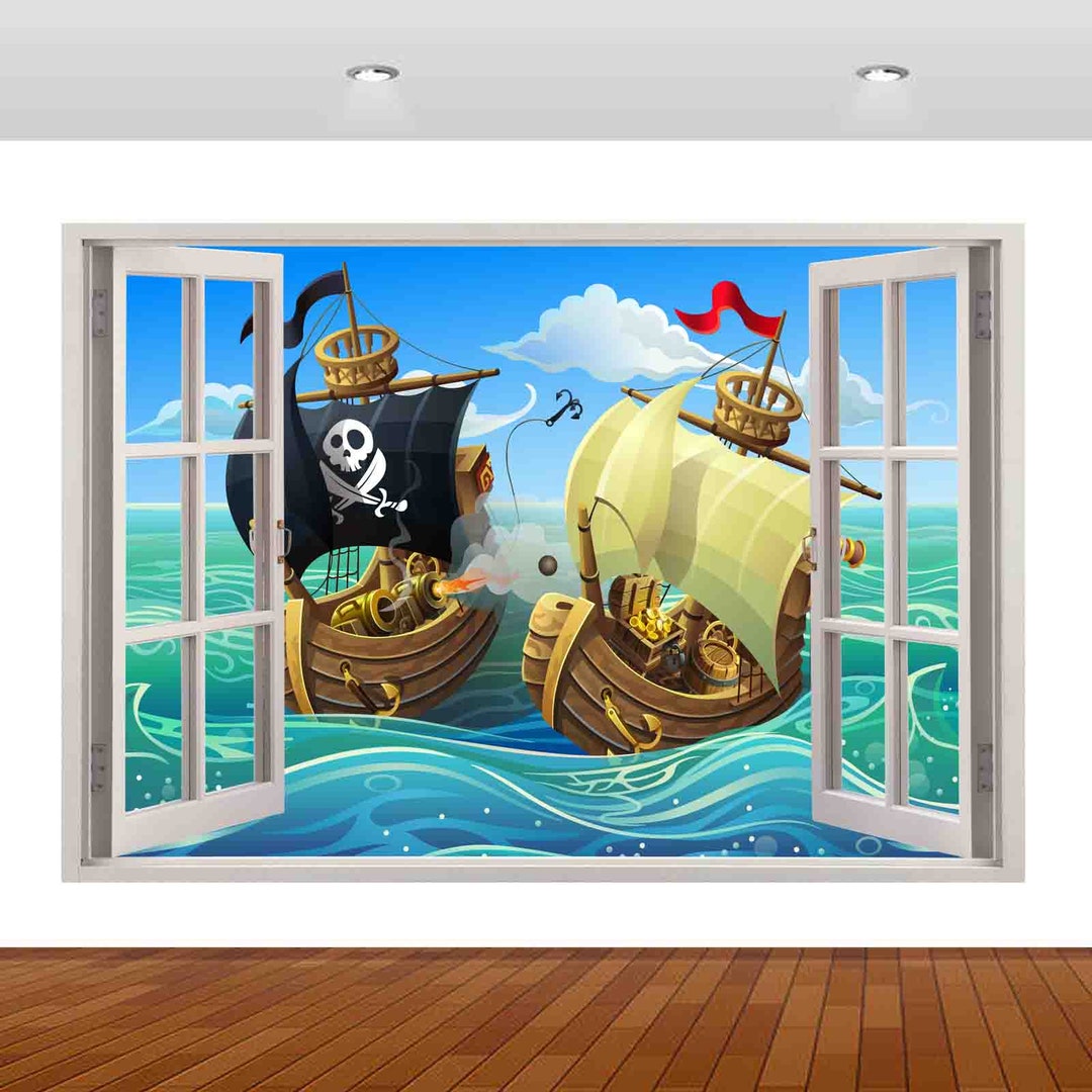 Pirates Ocean Ship Boat Nursery Kids 3D Vinyl Sticker Poster Decal ...