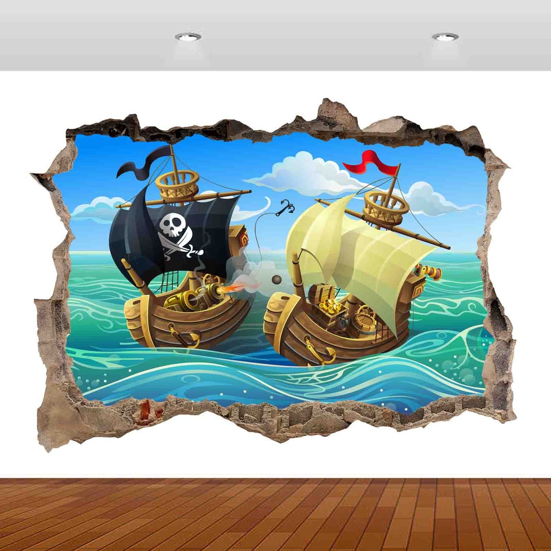 Pirates Ocean Ship Boat Nursery Kids 3D Vinyl Sticker Poster Decal ...