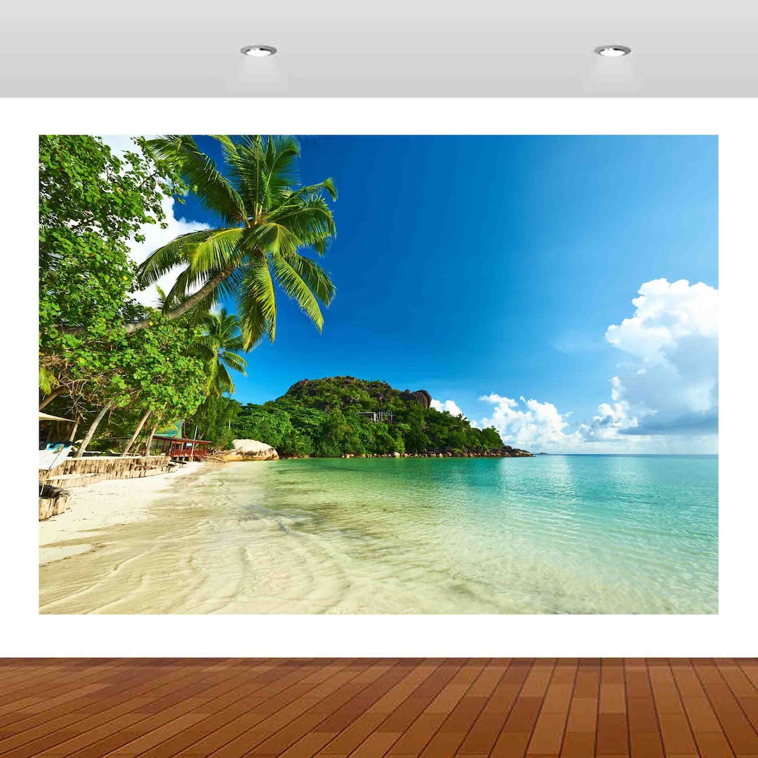 Nature Beautiful Exotic Tropical Lake Mountain Palm Trees 3D Vinyl ...