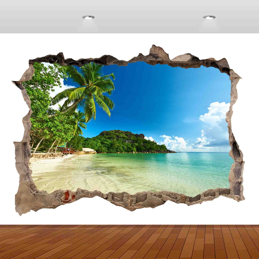 Nature Beautiful Exotic Tropical Lake Mountain Palm Trees 3D Vinyl ...
