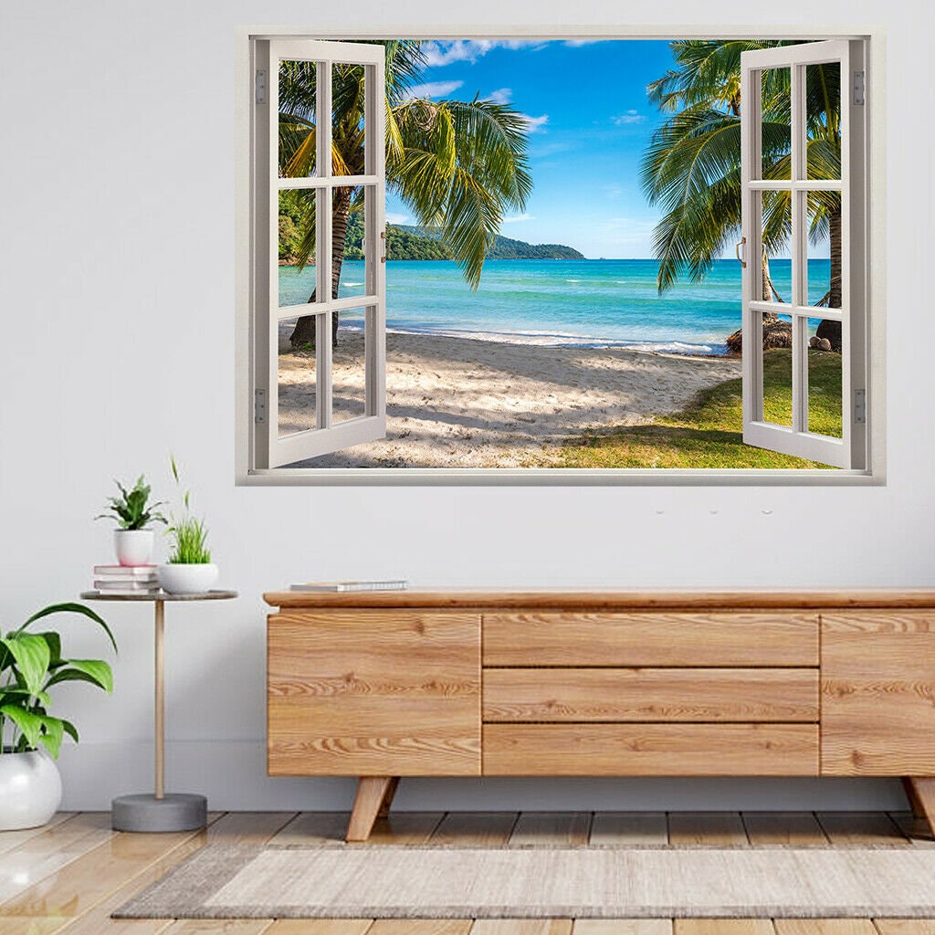 Tropical Island Beach, Summer 3d Window View Wall Sticker Poster Decal ...