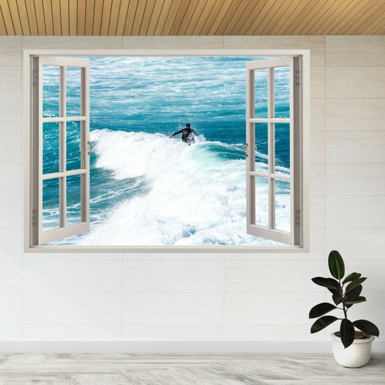 Water Ocean Deep Surfing Waves 3d Window View Wall Sticker Poster Decal ...