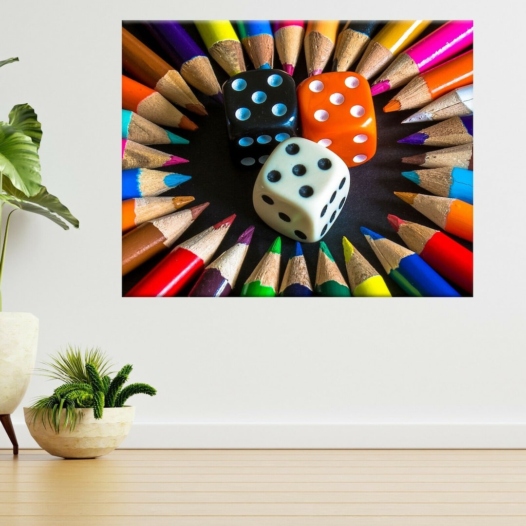 Pattern of Colored Pencils & Dice 3d View Wall Sticker Poster Decal ...