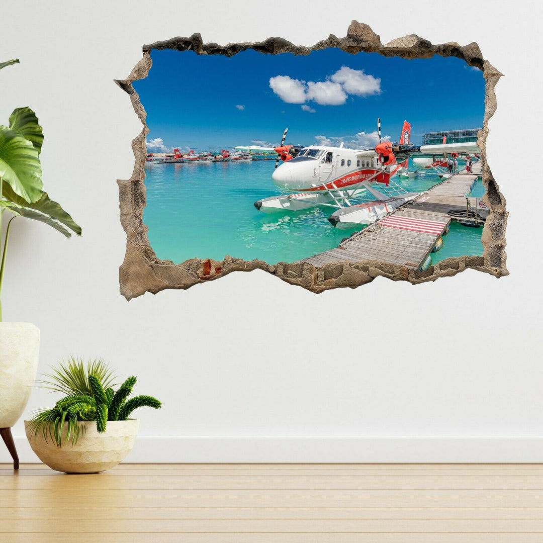 Maldivian Airways Twin Seaplanes 3d Smashed View Wall Sticker Poster ...