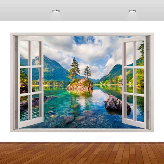 Nature Beautiful Lake Sunset Mountain 3D Vinyl Sticker Poster - Etsy