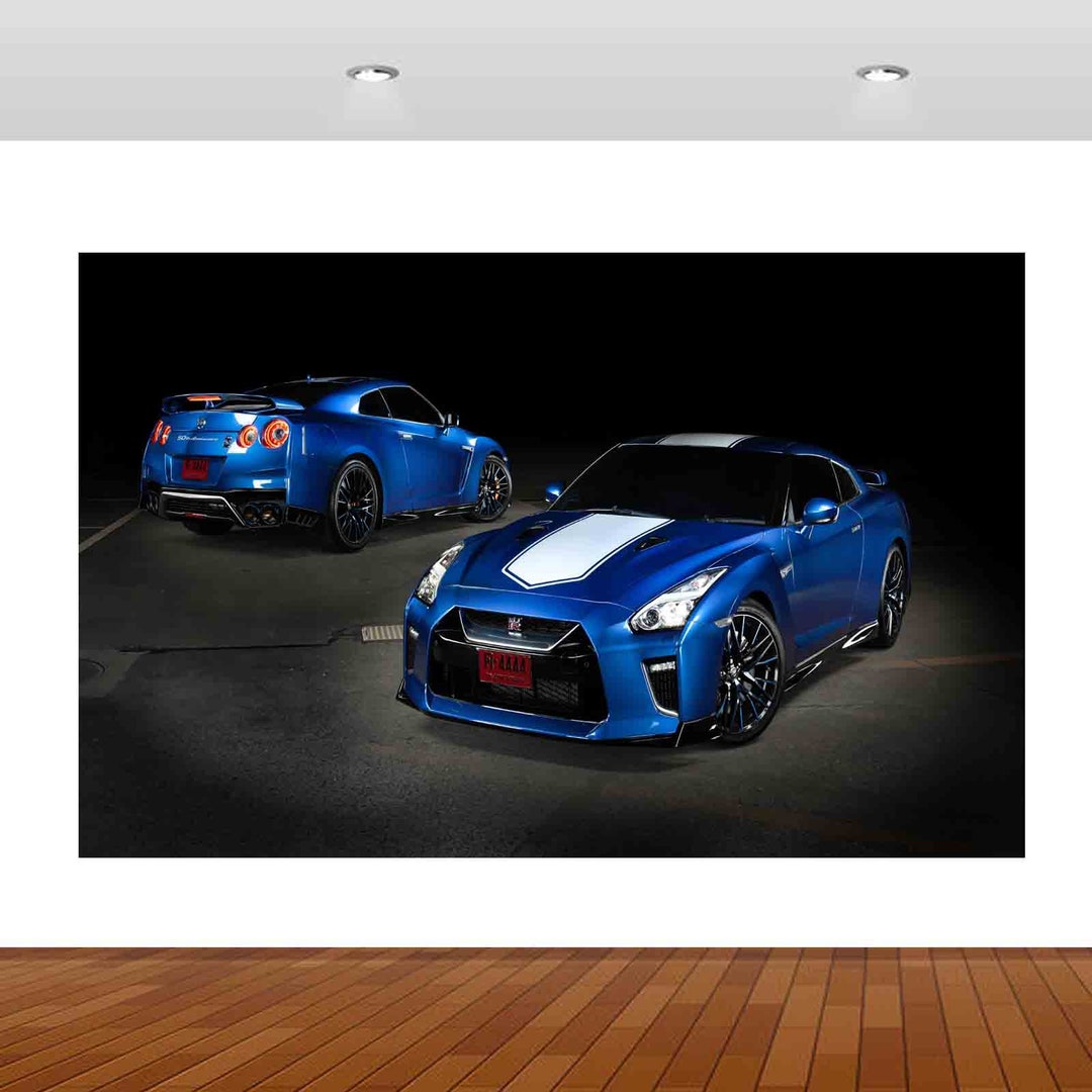Super Sports Car Racing Blue Skyline GTR 3D Vinyl Poster Decal ...