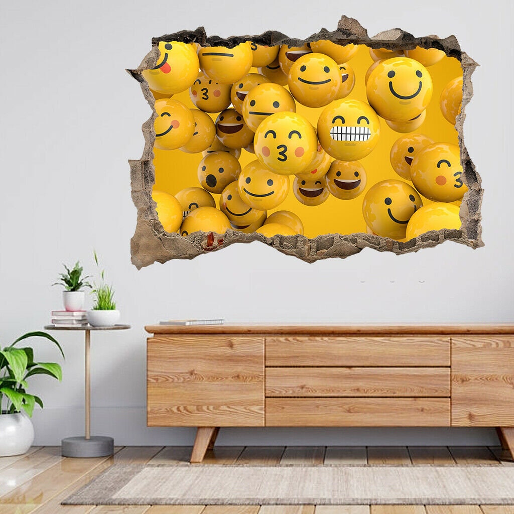 Smileys Emoji Emotion Character 3d Smashed View Wall Sticker Poster ...