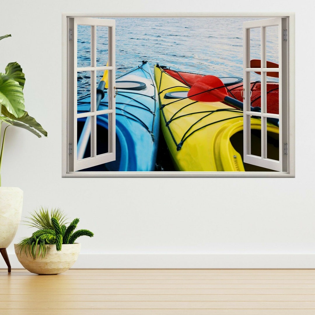 Kayaking on Lake Concept Photo 3d Window View Wall Sticker Poster Decal ...