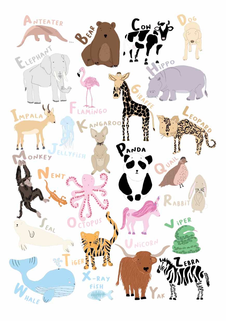 A3 Póster del alfabeto animal para niños. Divertida manera de aprender ...