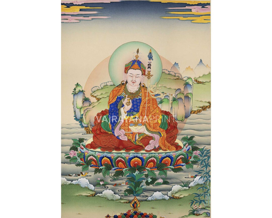 Lotus Born Master Guru Rinpoche Thangka Print Buddhist Master ...