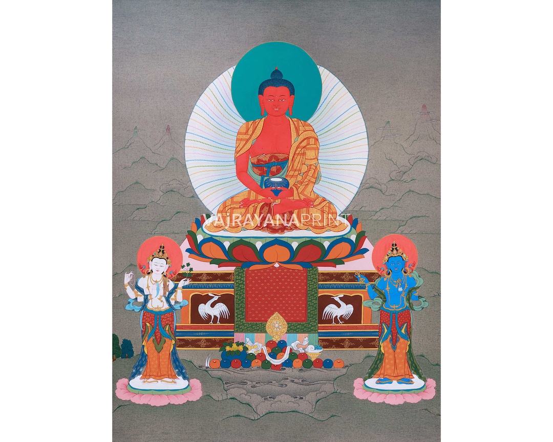 Elevate Your Space With High-quality Amitabha Buddha Giclee Canvas Red ...