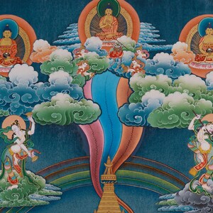 Five Buddha & Boudha Stupa Thangka Print Giclee Cotton Canvas Wall ...