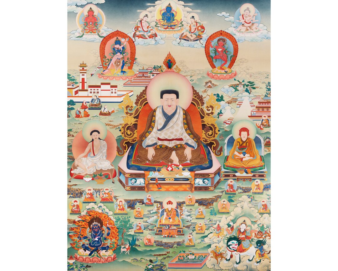 Rare Marpa Thangka Print Painting of Kagyu Masters High Quality Canvas ...