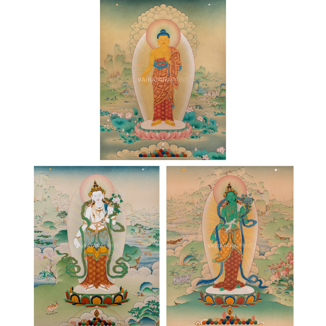 Trinity of Divine Grace: Standing Forms of Shakyamuni Buddha, Green ...