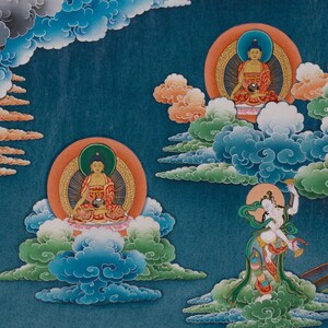 Five Buddha & Boudha Stupa Thangka Print Giclee Cotton Canvas Wall ...