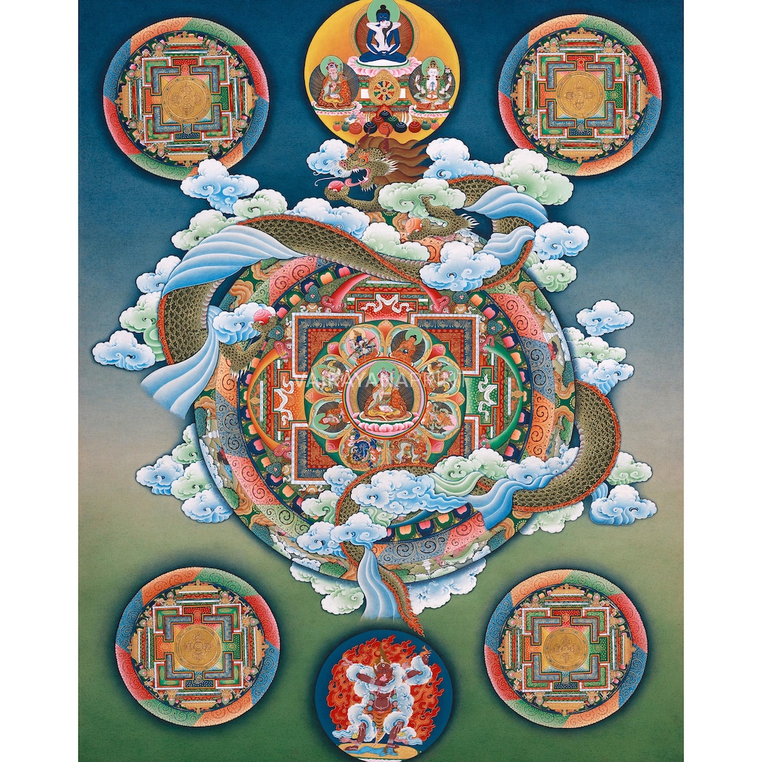 Tibetan Mandala With Guru Rinpoche 8 Manifestations of Padmasambhava ...