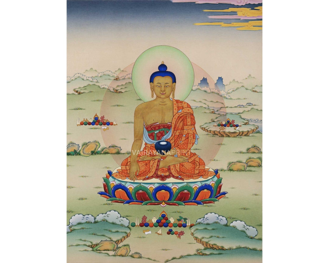 Seated Shakyamuni Buddha Thangka Print Historical Buddha Tibetan Poster ...