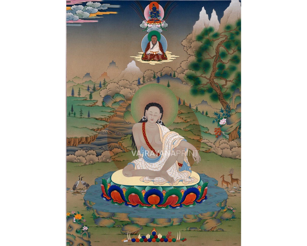 Historical Buddhist Master Milarepa Thangka Print Jetsun Milarepa Large ...