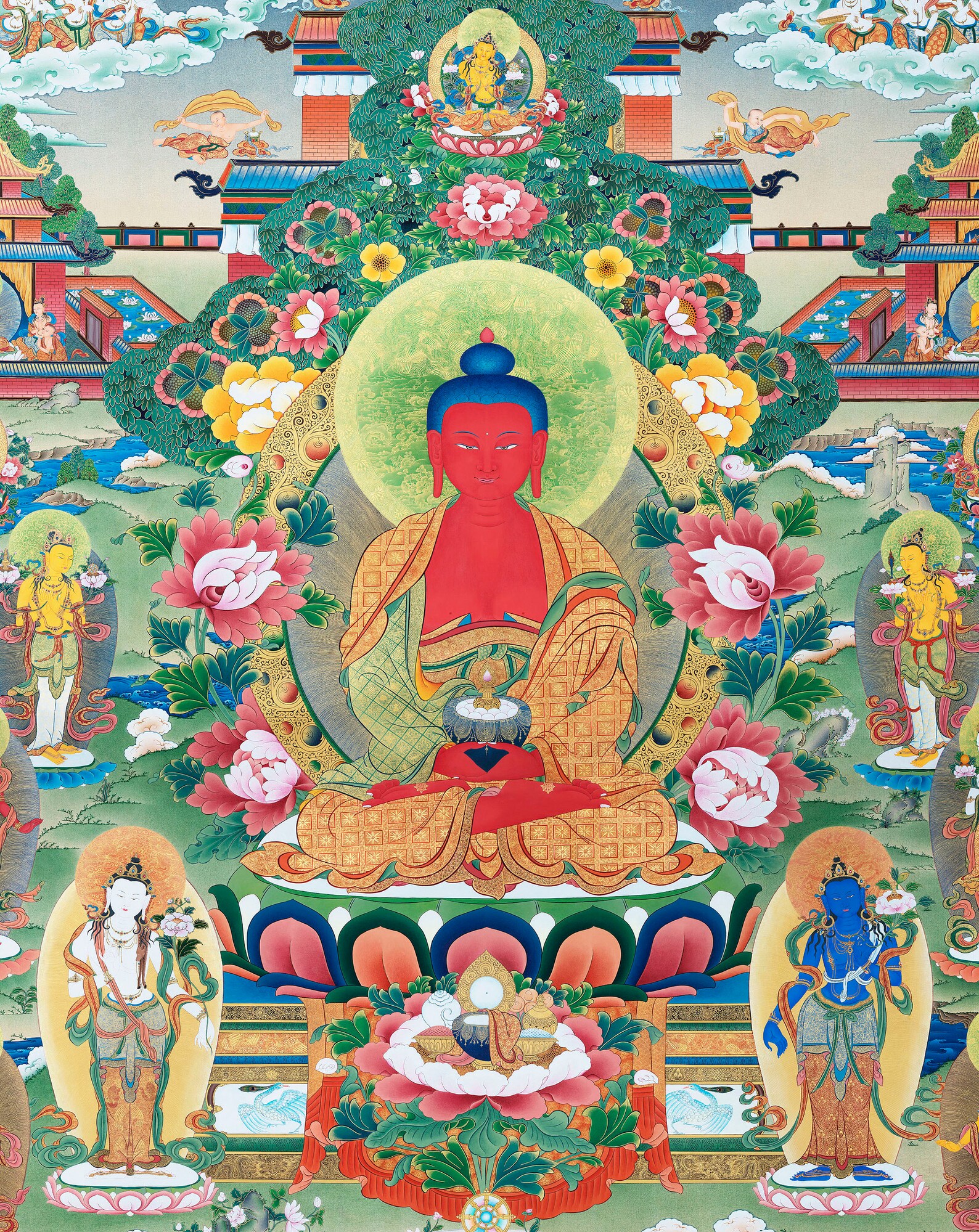 Buddha Amitabha Pureland Thangka High Quality Giclee Canvas Print Pure Land of Infinite Light ...