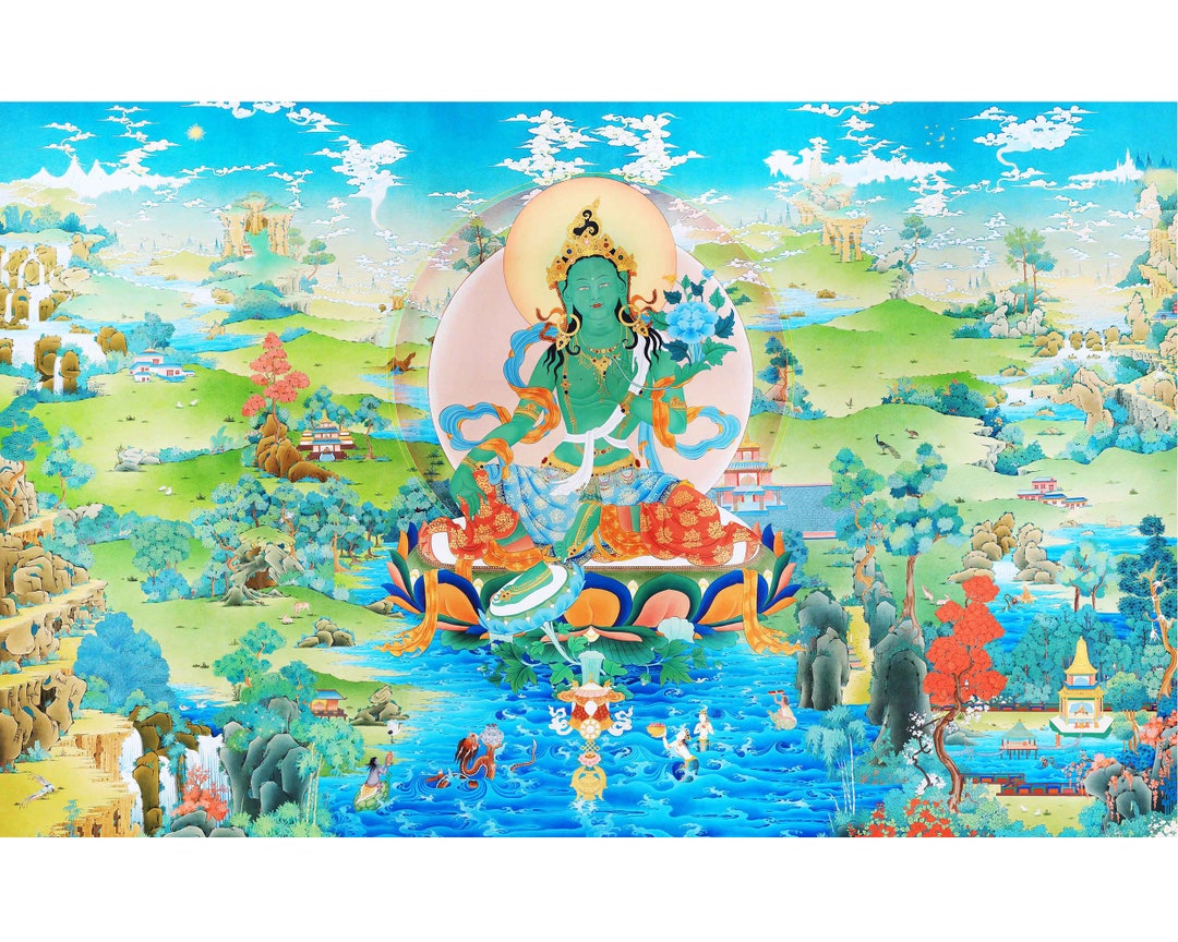 Rare Jetsun Dolma Thangka Print Green Tara Horizontal Large Tara ...