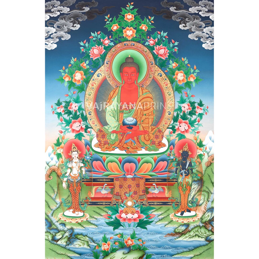 Amitabha Buddha Followed by Other Bodhisattvas Canvas Print Tibetan ...