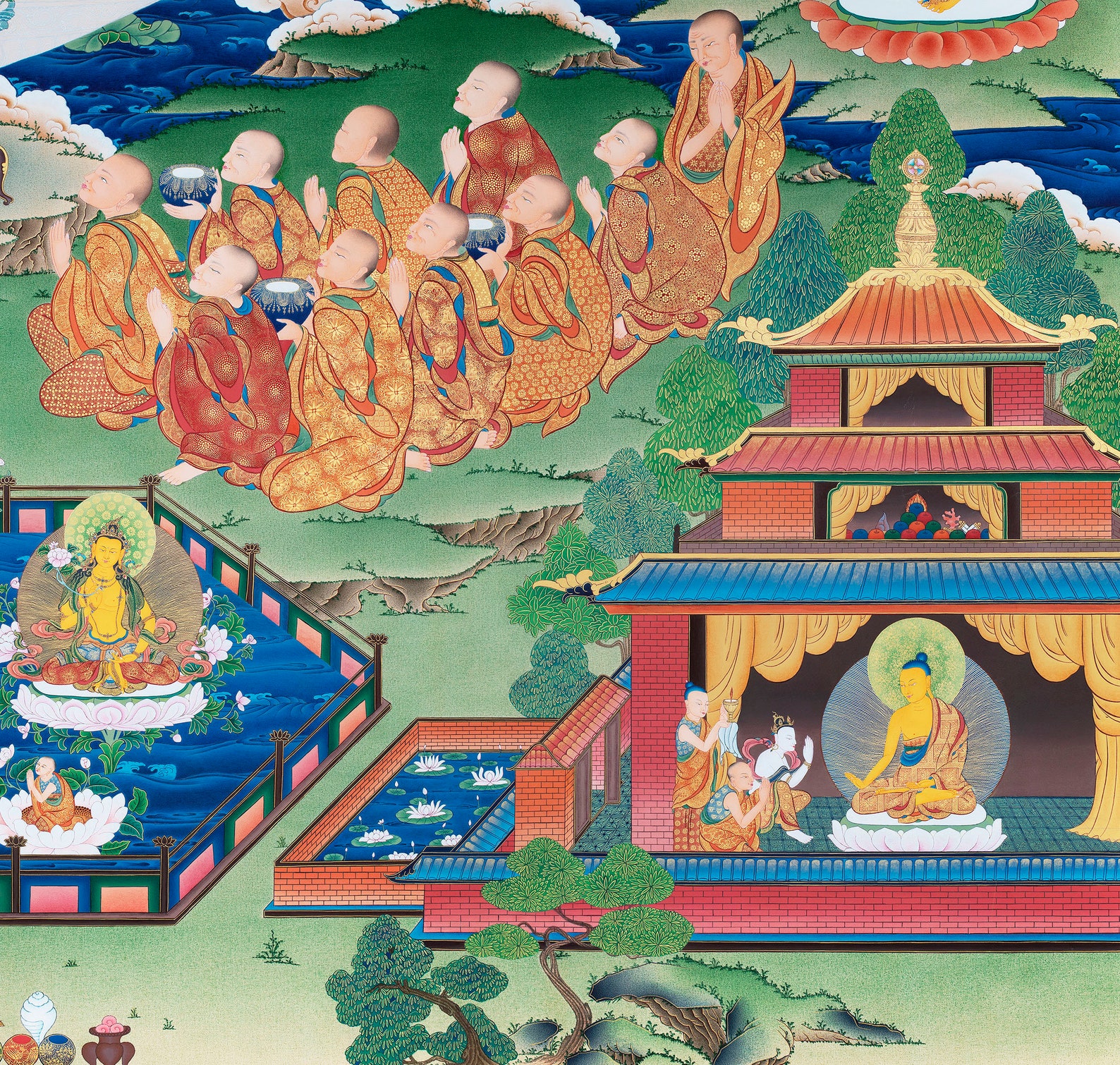 Buddha Amitabha Pureland Thangka High Quality Giclee Canvas Print Pure Land of Infinite Light ...