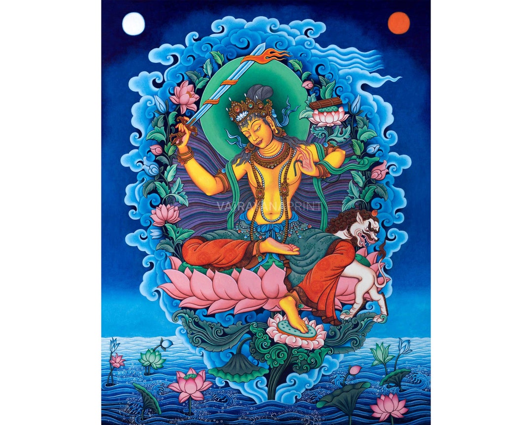 Manjushri Bodhicitta Prayer Thangka Print the Bodhisattva of Compassion ...