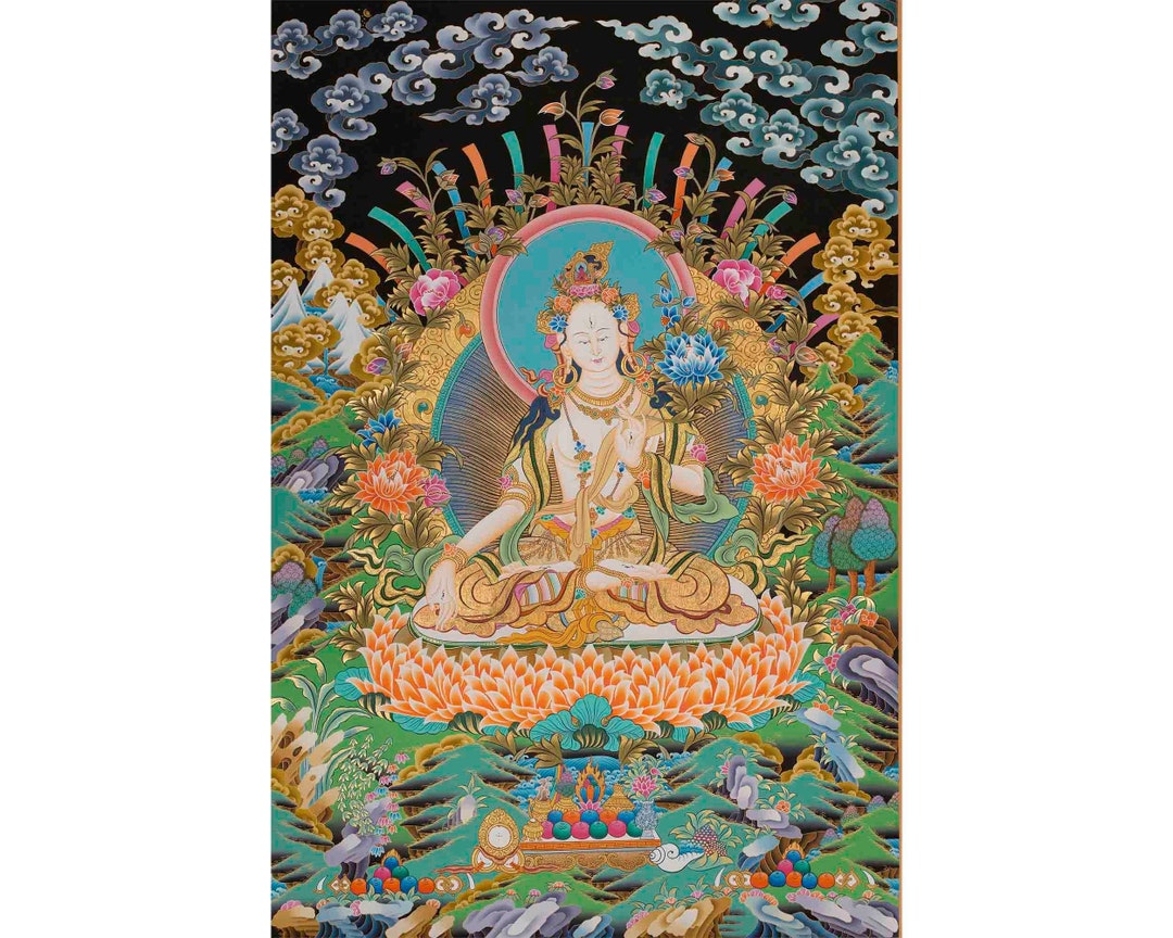 White Tara Thangka Print Religious Artwork Traditional Tibetan Artwork ...