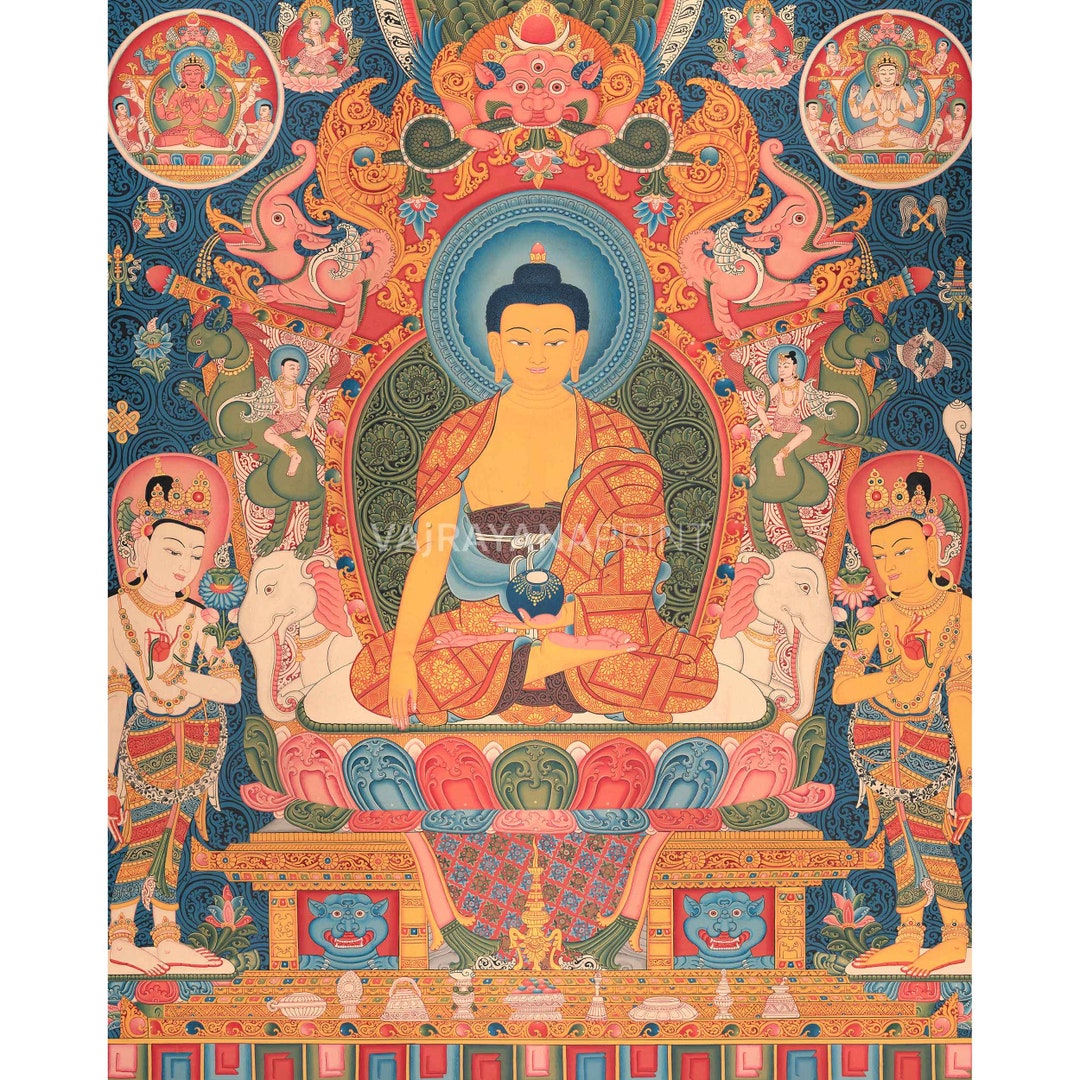 Shakyamuni Buddha and Mara Thangka Print on Canvas the Path to ...