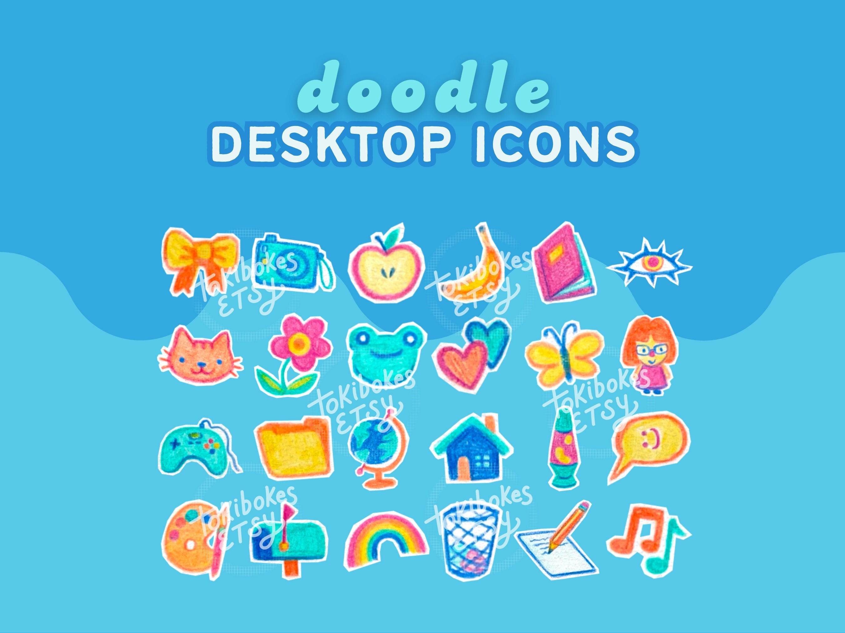 Doodle Desktop Icons MacBook Pack of 24 - Etsy