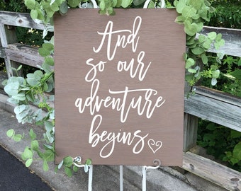 And so the Adventure Begins Welcome Sign, Rustic Welcome Sign, Babys ...