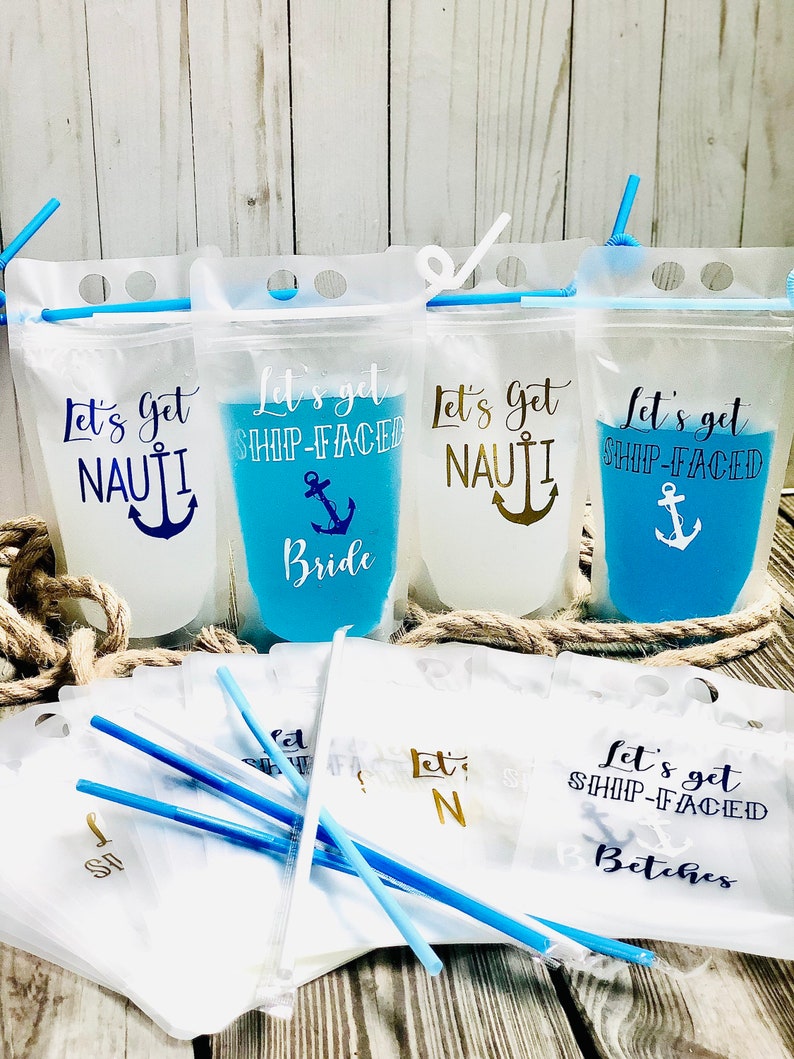 Nautical Theme Drink Pouches-bachelorette-let's Get - Etsy