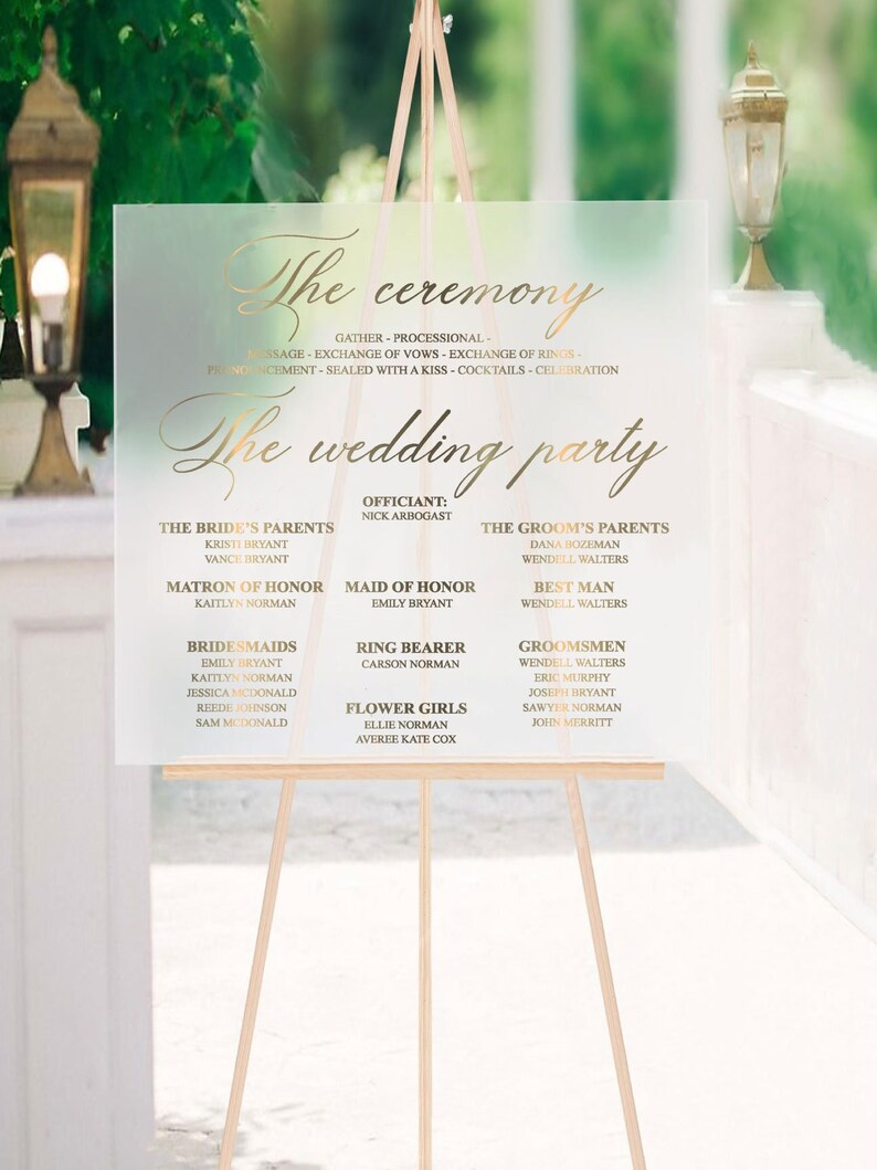 Square Acrylic Wedding Program Sign-white/black/clear/frosted Acrylic ...