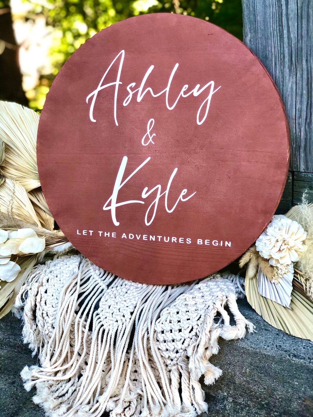 Personalized- Round/circle Wedding Sign- Let the Adventures Begin- Boho ...