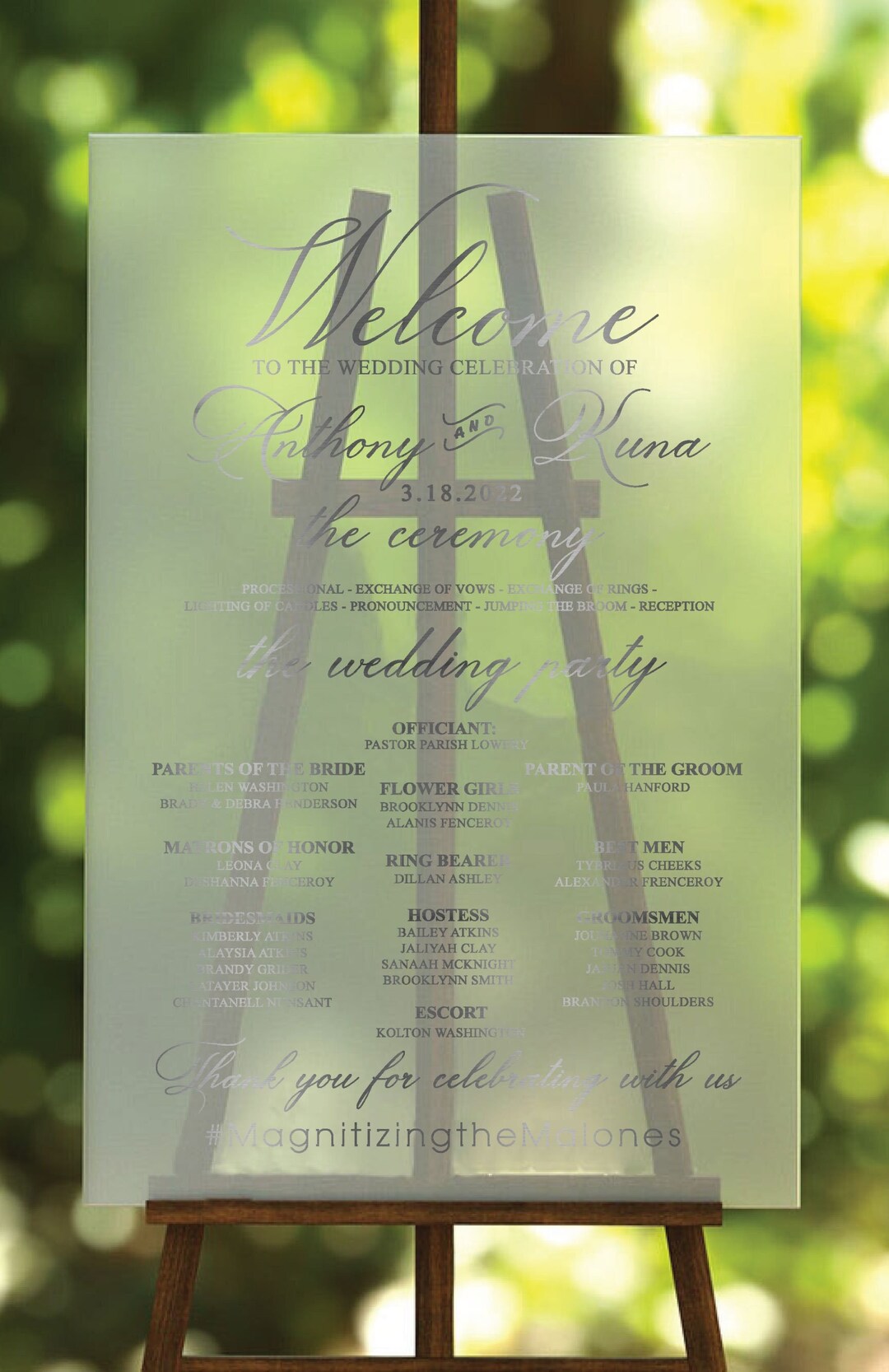 Acrylic Wedding Program Sign-white/black/clear/frosted Acrylic, or Wood ...
