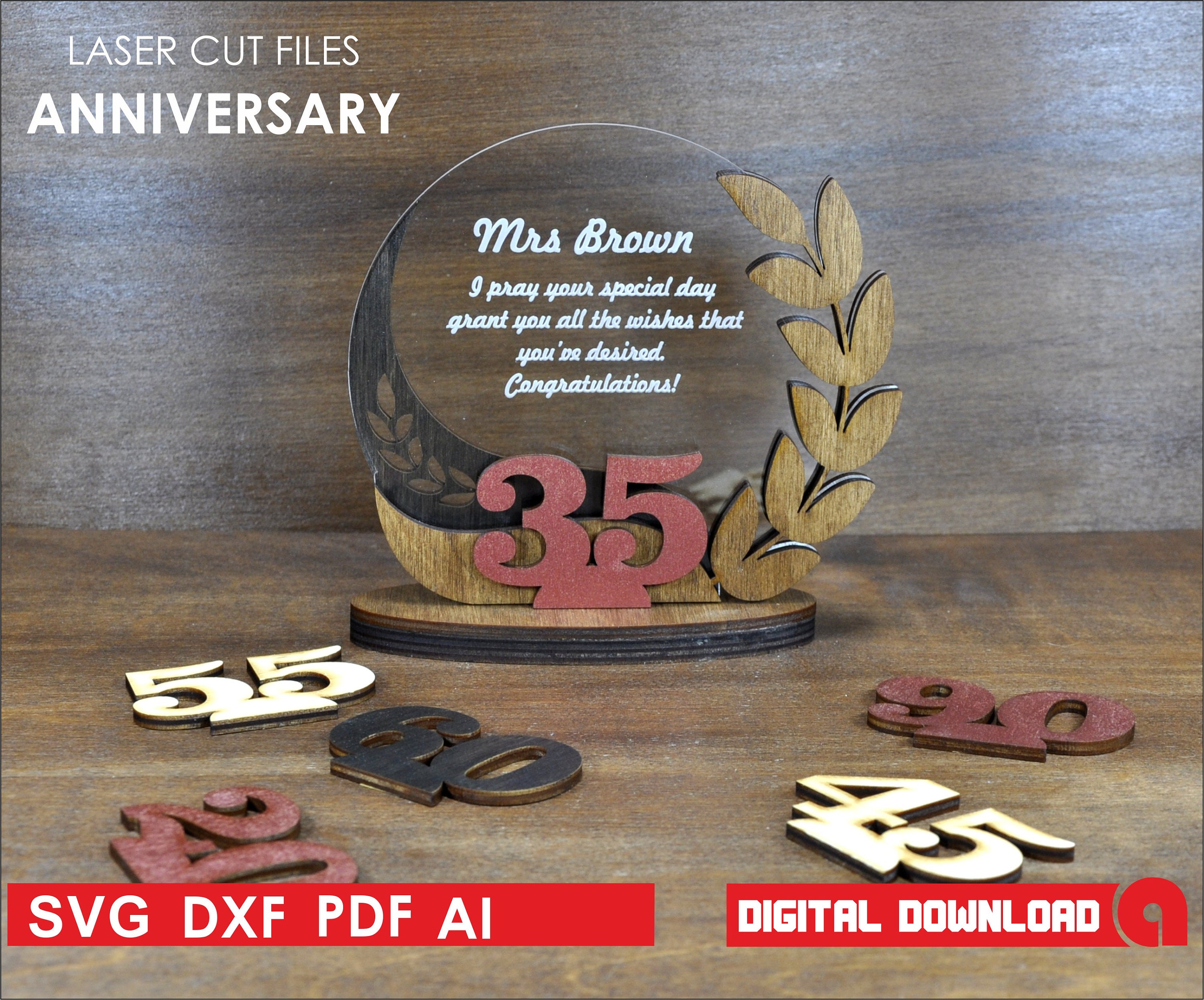 Anniversary Glowforge File Wreath Award Ai SVG PDF Cut - Etsy