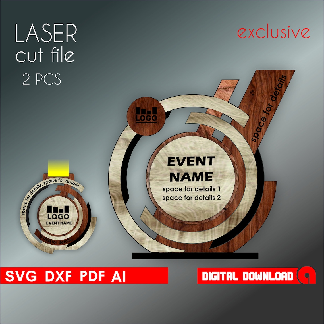 Medal Laser Cut File, 2 Different Designs Award Trophy Laser Cut Pack ...