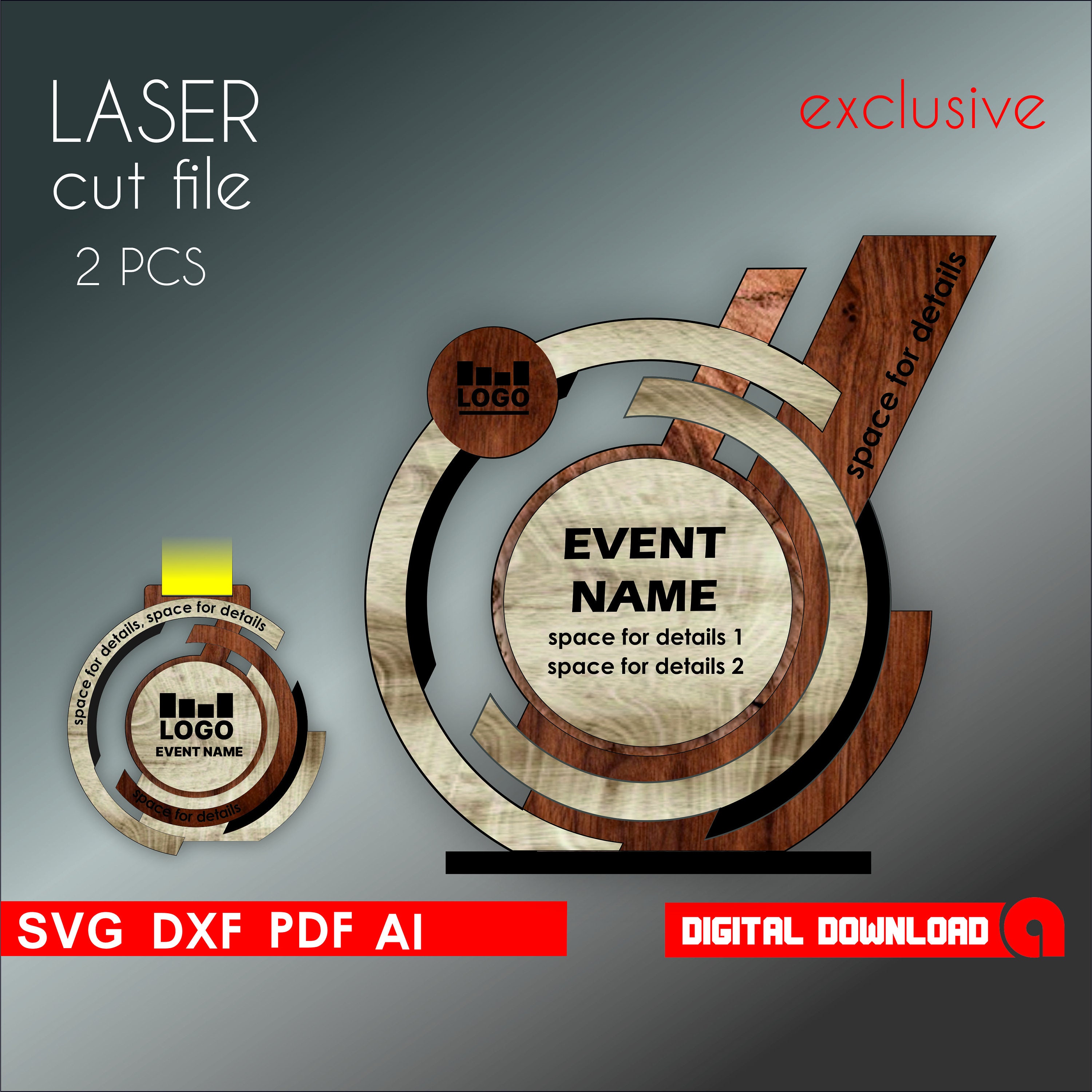 Medal Laser Cut File, 2 Different Designs Award Trophy Laser Cut Pack ...