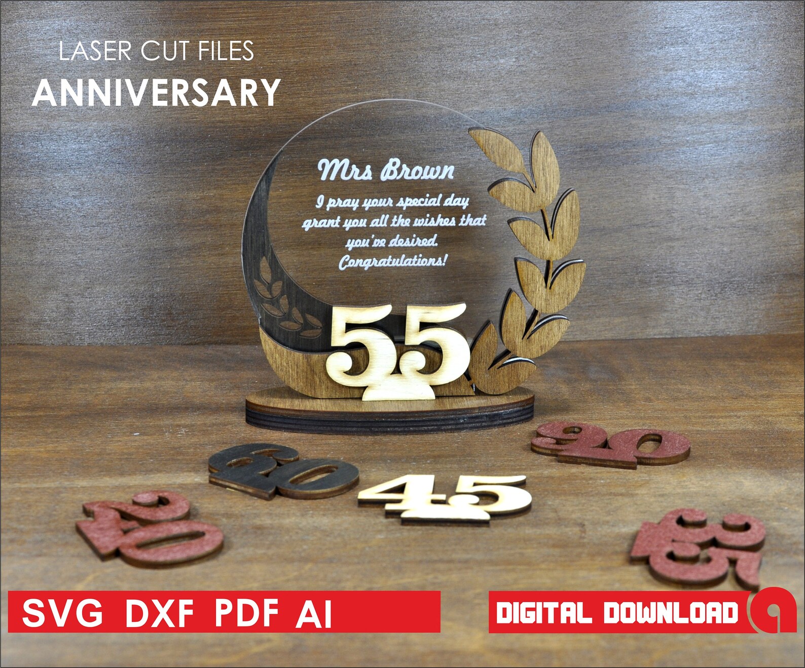 Anniversary Glowforge File Wreath Award Ai SVG PDF Cut - Etsy