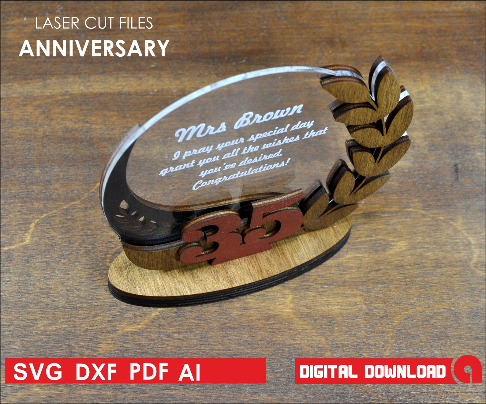 Anniversary, Glowforge File, Wreath Award - Ai, SVG, PDF Cut File ...