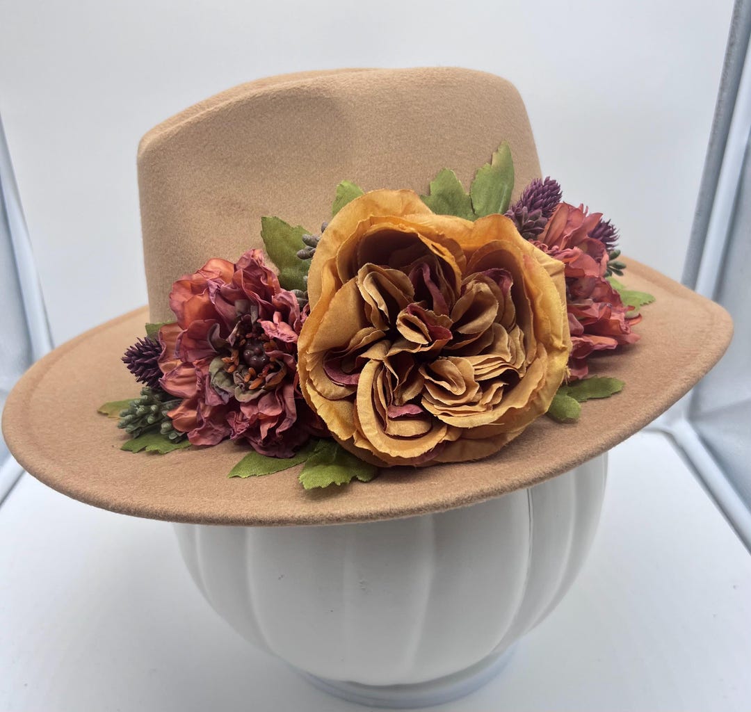 Women's Fall Felt Fedora Hat, Premium Silk Flowers Adorn This Fun Hat ...