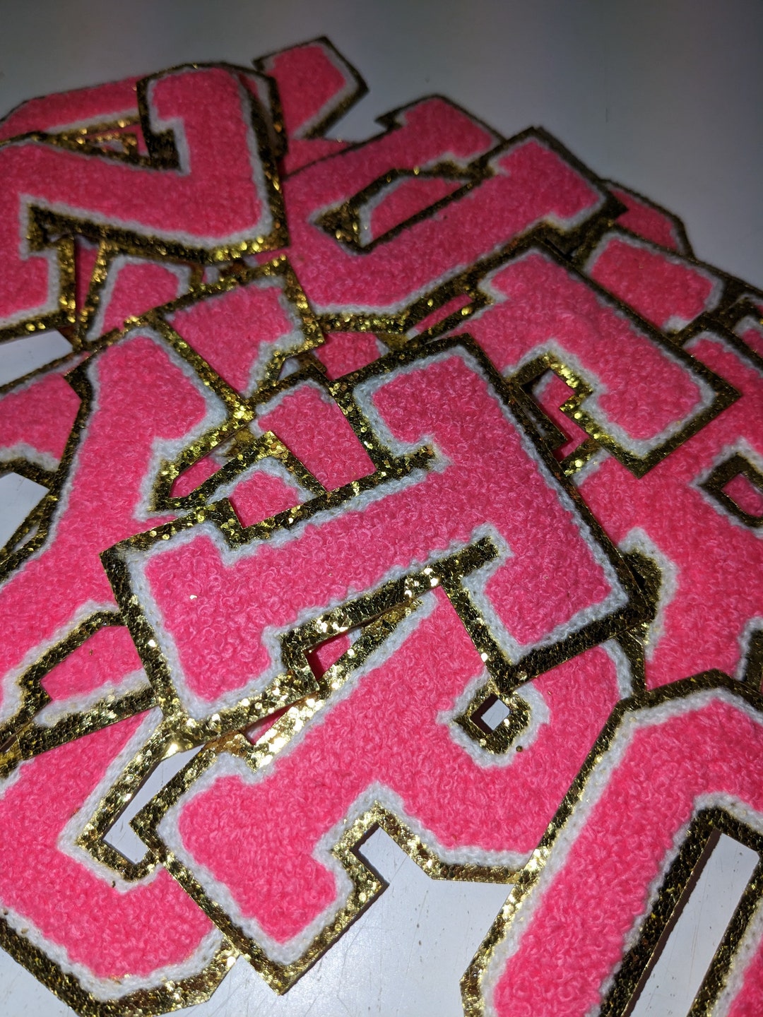 Chenille Letters Hot Pink With Gold Trim, 3.12 Inches, Varsity Letters ...