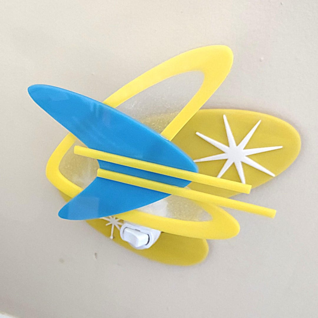 Mid Century Modern Boomerang Night Light: Yellow & Blue Acrylic Plug-in ...