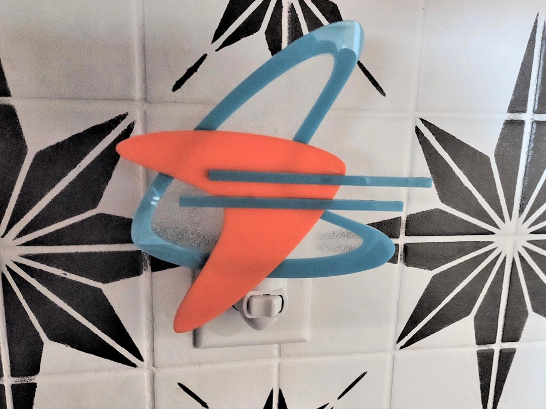 Boomerang Night Light: Mid Century Modern Orange & Turquoise Acrylic ...